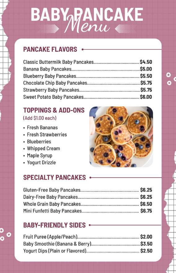 Creative Baby Pancake Menu Template for Cafes