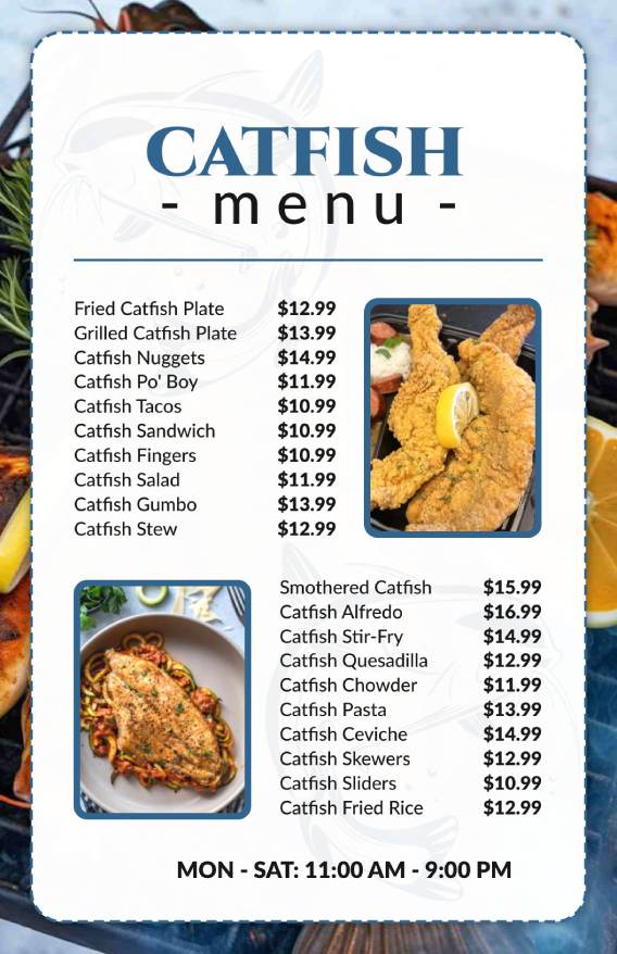 Creative Catfish Menu Template for Your Restaurants