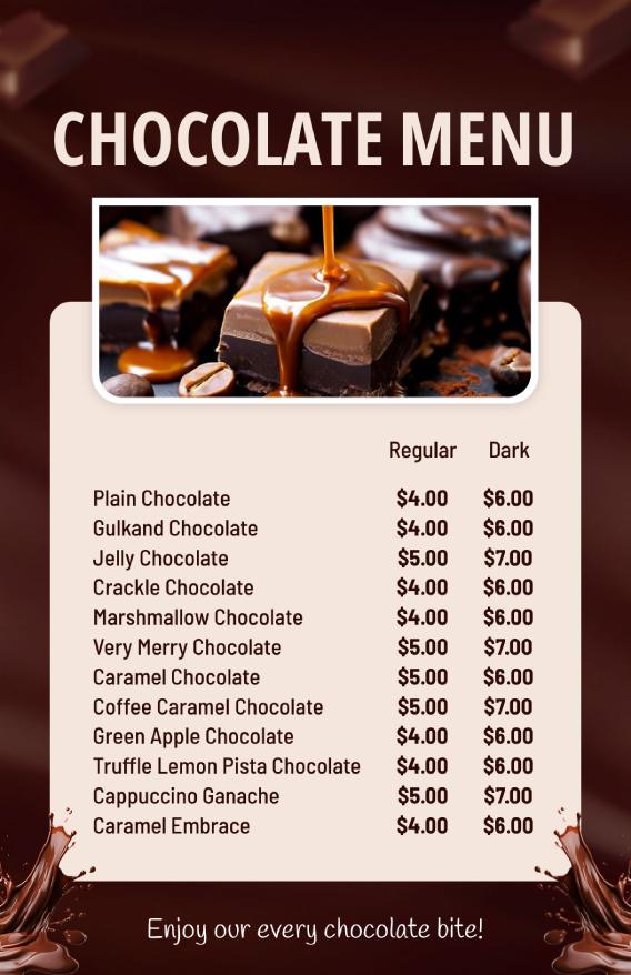 Creative Chocolate Menu Template for Cafes