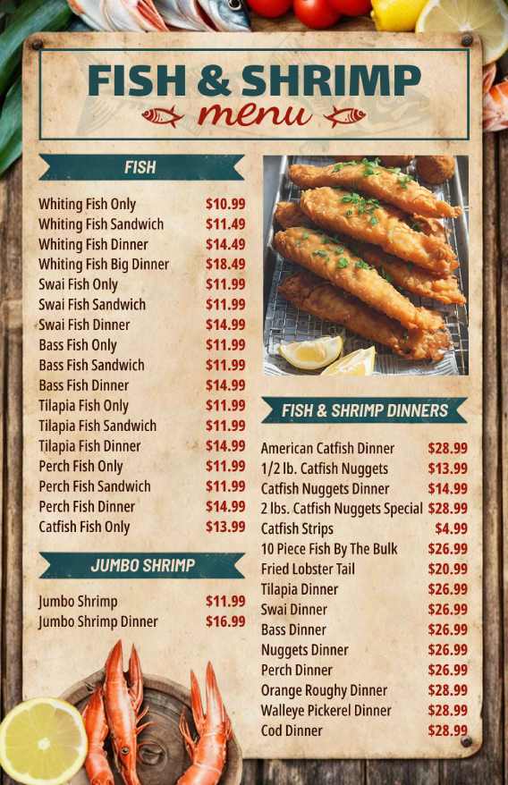 Creative Fish And Shrimp Menu Template for Restaurants
