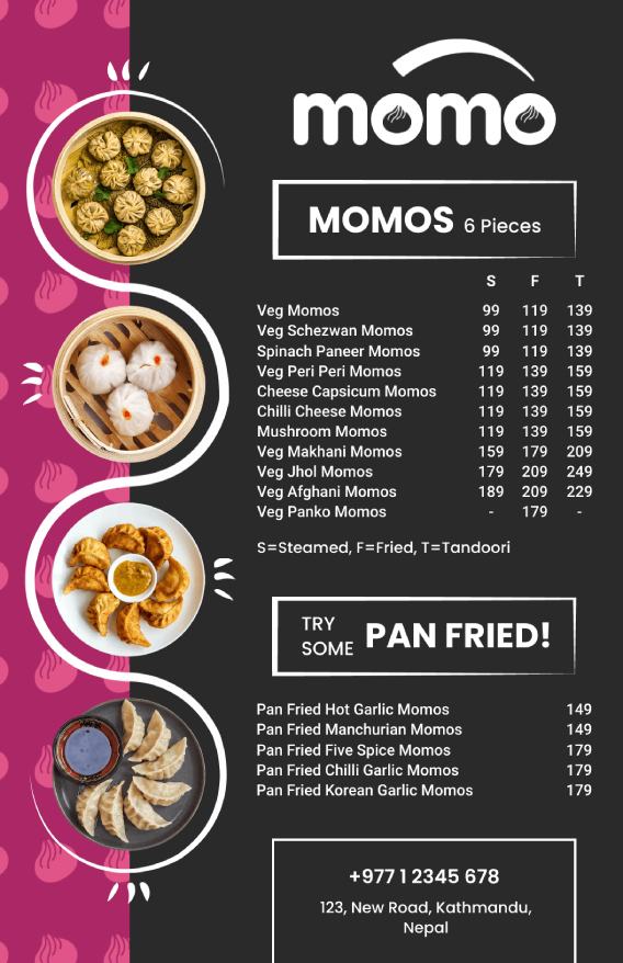 Creative Momos Menu Template for Your Momos Store
