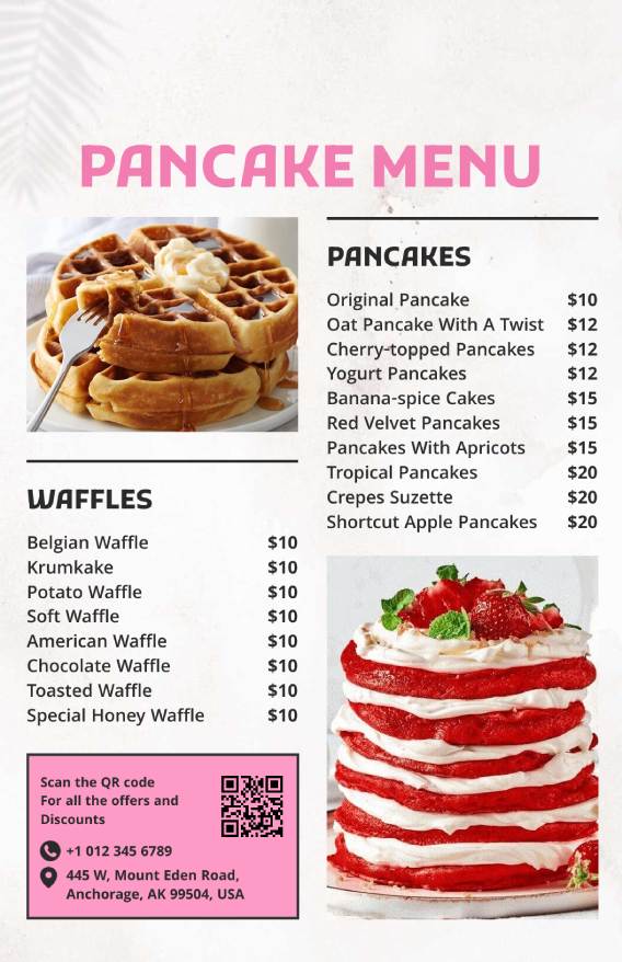Creative Pancake Menu Template for Pancake Lovers