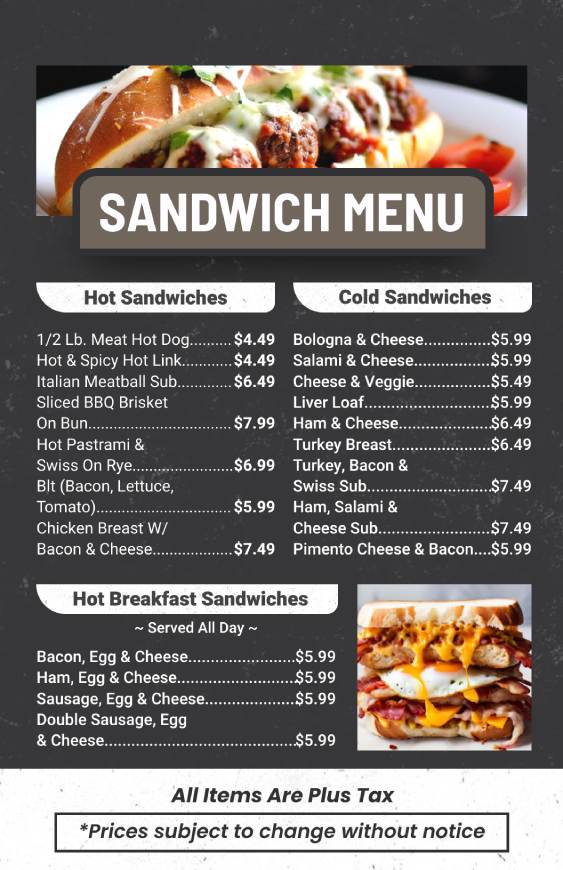 Creative Sandwich Menu Template for Modern Sandwich Shops