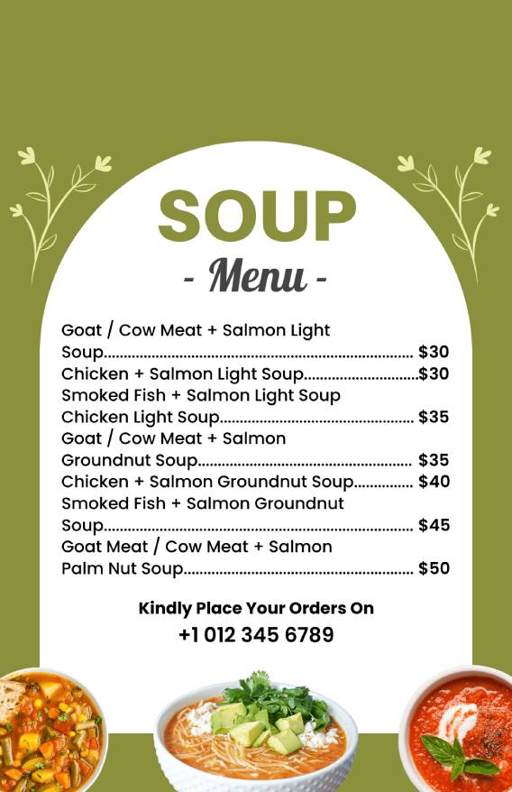 Creative Soup Menu Template for Your Soup Store