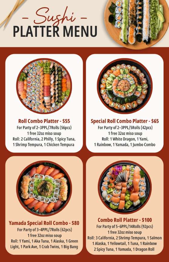 Creative Sushi Platter Menu Template for Sushi Shops