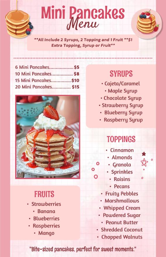 Delicious Mini Pancake Menu Template for Your Cafe