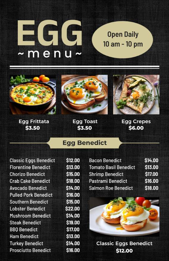 Modern Egg Menu Template Perfect for Brunch Spots and Cafes