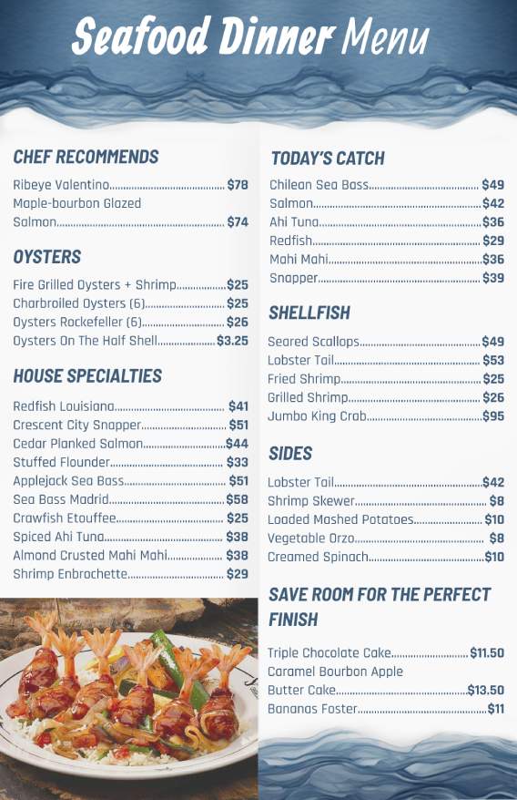 Elegant Seafood Dinner Menu Template for Your Restaurant