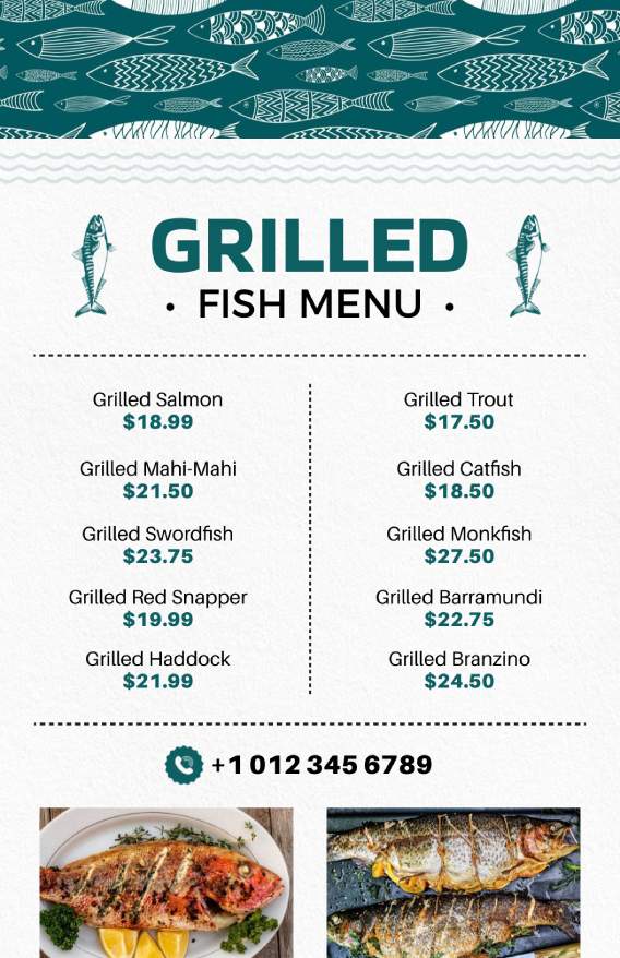 Grilled Fish Menu Template for Your Restaurant