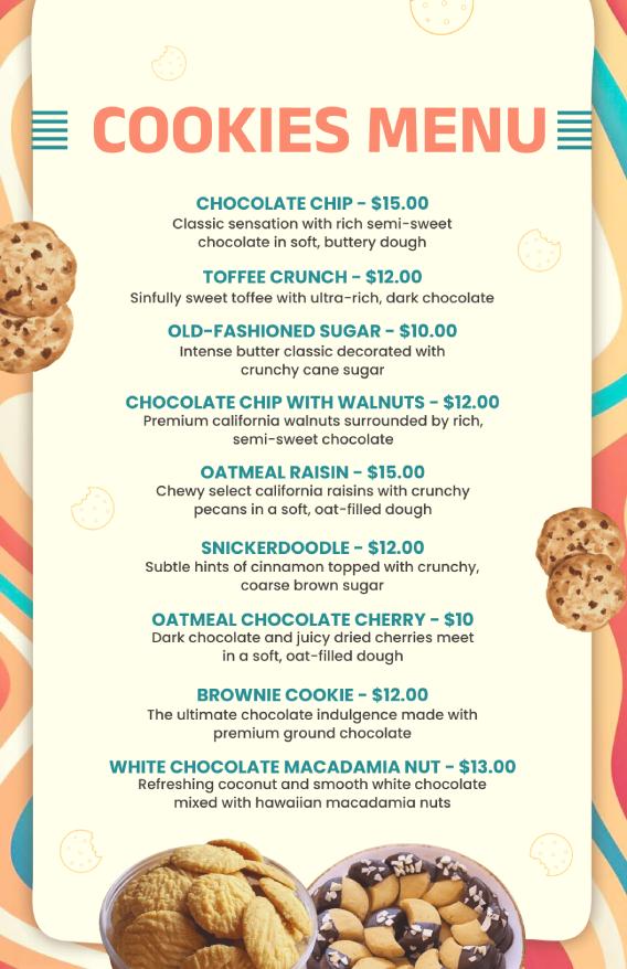 Modern Cookie Menu Template for Your Sweet Business