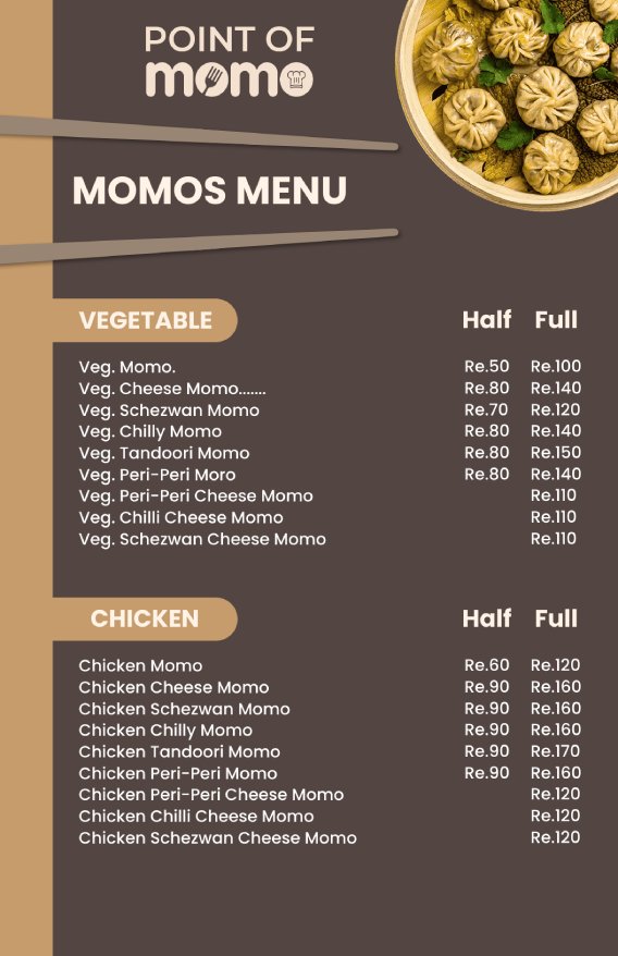 Modern Momos Menu Template for Momos Store Owners