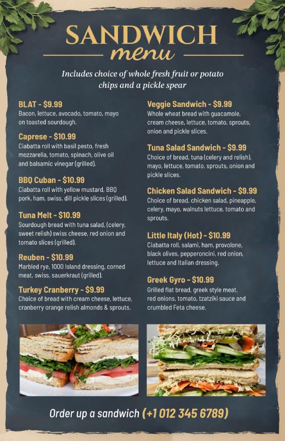 Modern Sandwich Menu Template for Your Restaurants