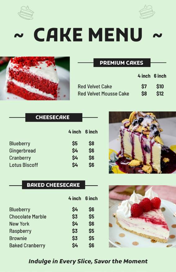 Modern Cake Menu Template Perfect for Bakeries and Cafes