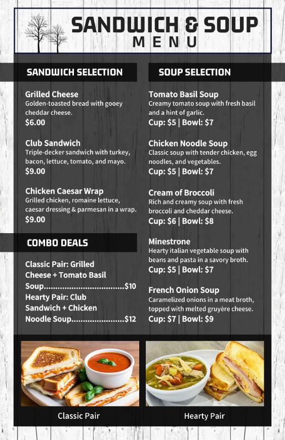 Sandwich And Soup Menu Template for Restaurants