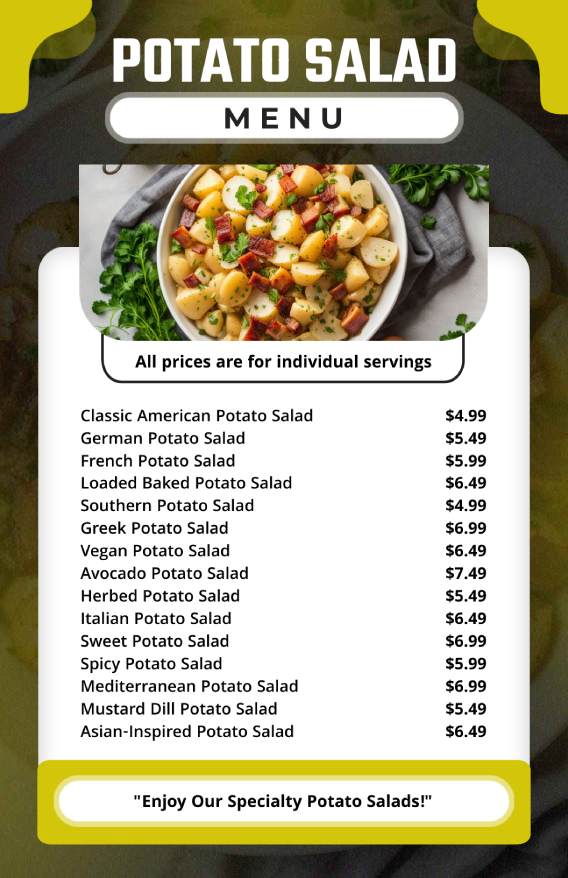 Simple Potato Salad Menu Template for Your Restaurants