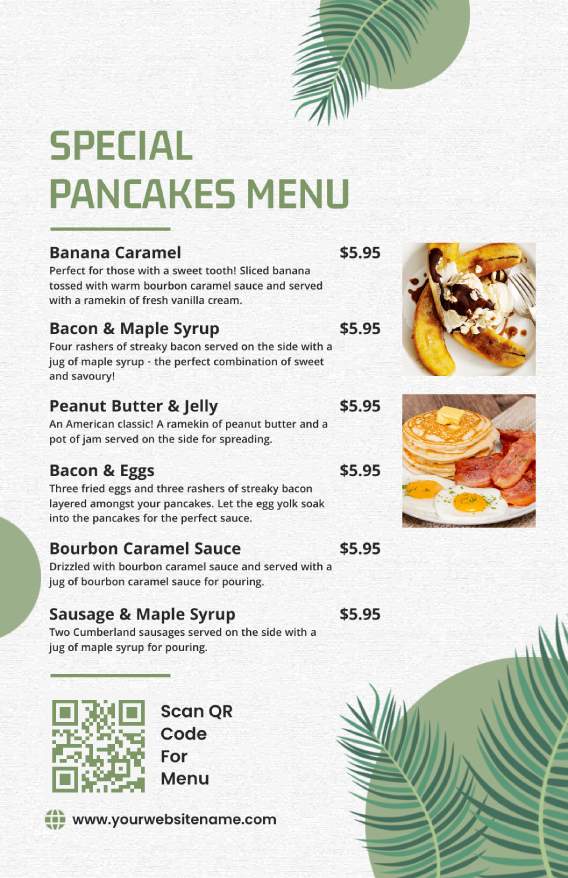 Special Pancake Menu Template for Your Restaurant