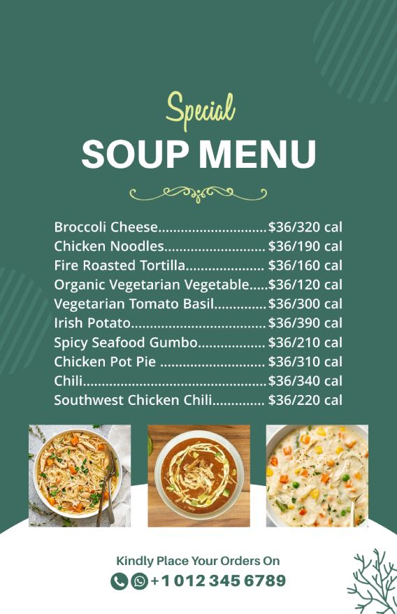 Special Soup Menu Template for Fast-Service Restaurants