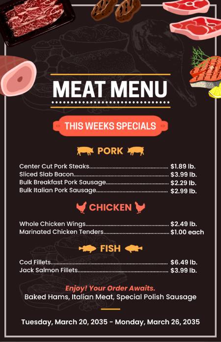 Creative Meat Menu Template for Your Meat Shop