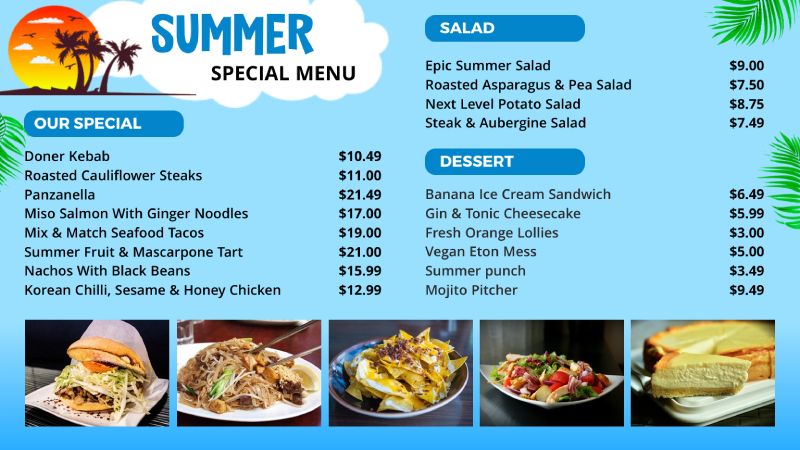 Vibrant Summer Special Menu Template for Seasonal Delights