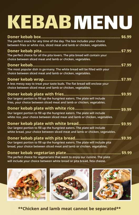 Classic Kebab Menu Template With a Simple and Readable Layout