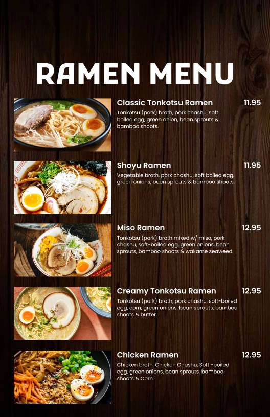 Rustic Ramen Menu Template for Food Businesses