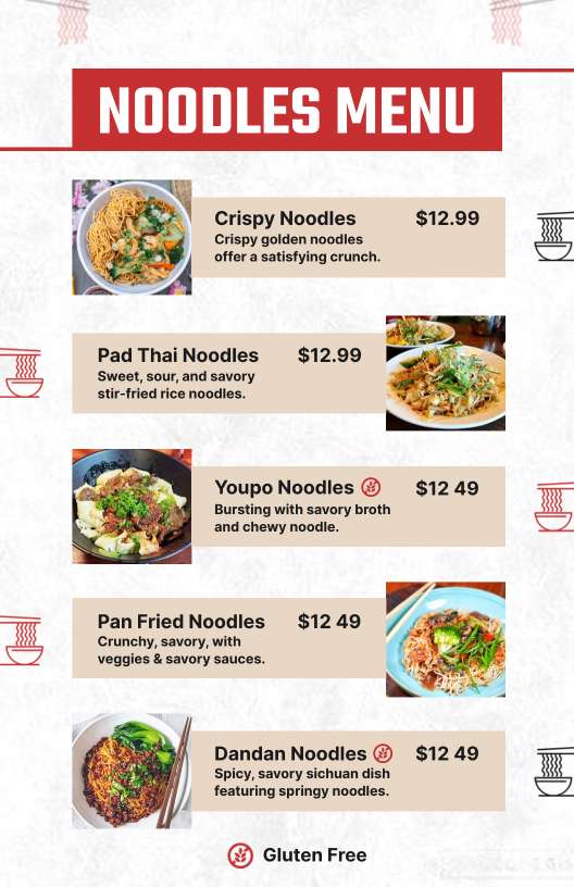 Clean Noodles Menu Template With Balance of Text and Visuals