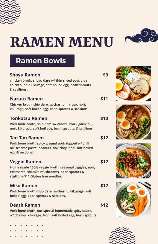 Elegant Ramen Menu Template for a Stunning Dining Experience