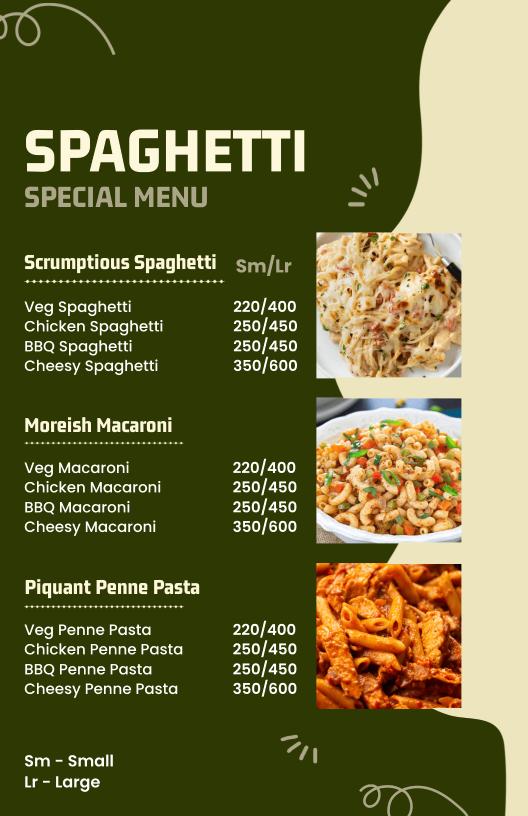Gourmet Spaghetti Menu Template for a Tasty Experience