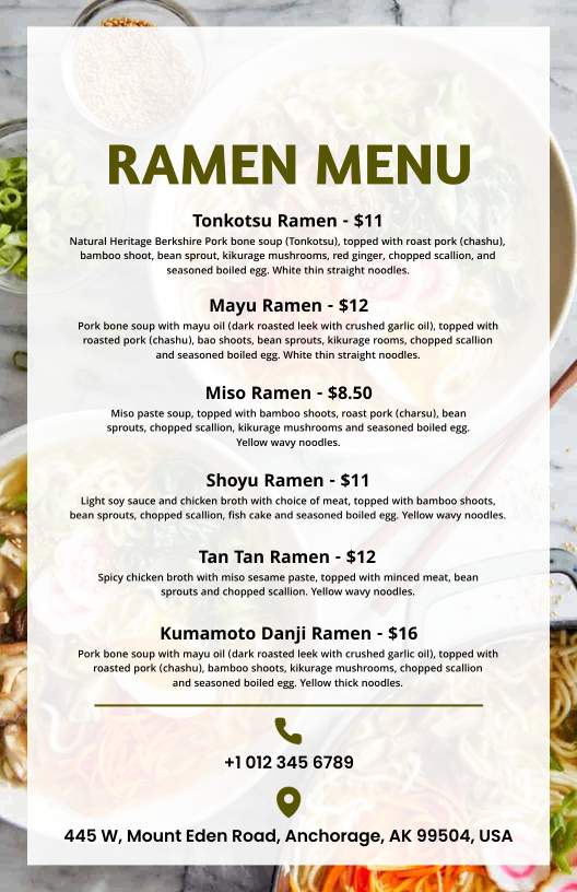 Minimal Ramen Menu Template for an Appealing Look