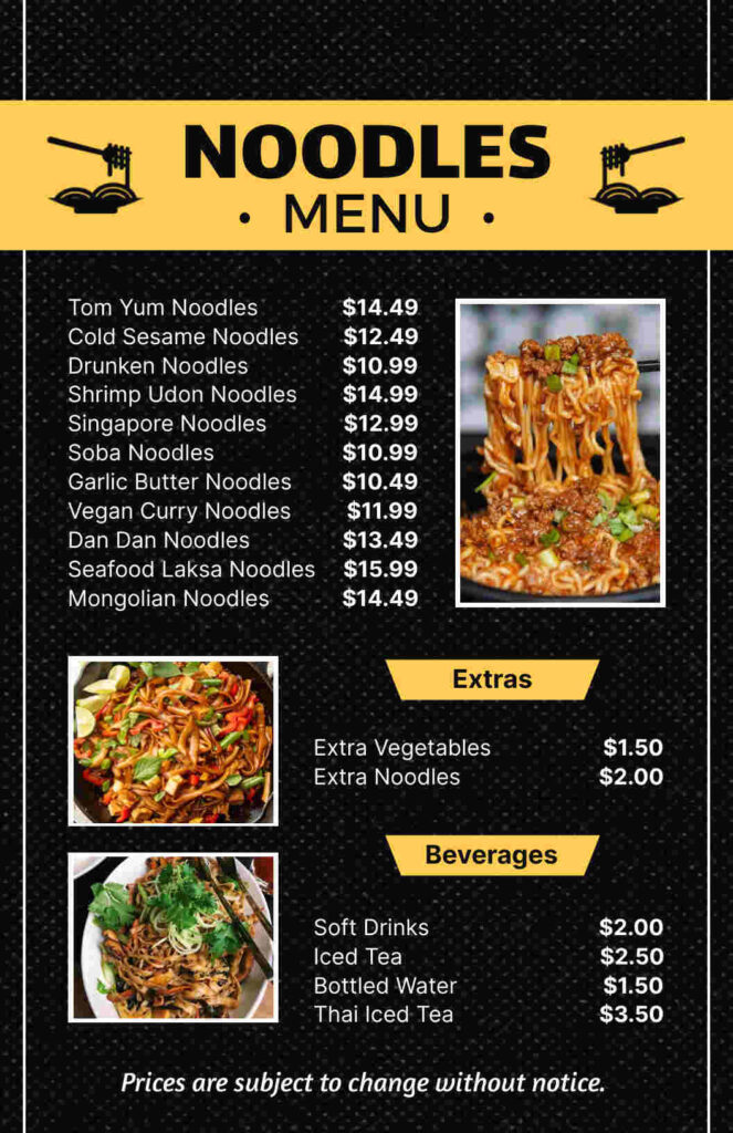 Modern Noodles Menu Template With Eye-Catching Typography