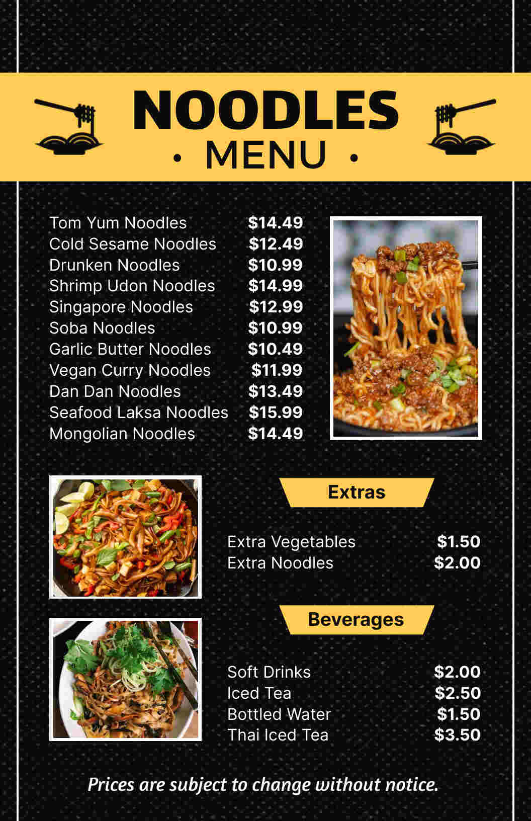 Modern Noodles Menu Template With Eye-Catching Typography