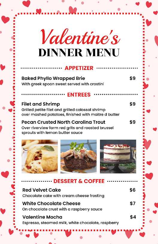 Charming Valentine's Menu Template with a Sophisticated Touch