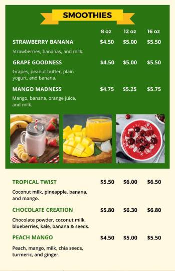 Juice Menu Templates - Free | Editable | Downloadable
