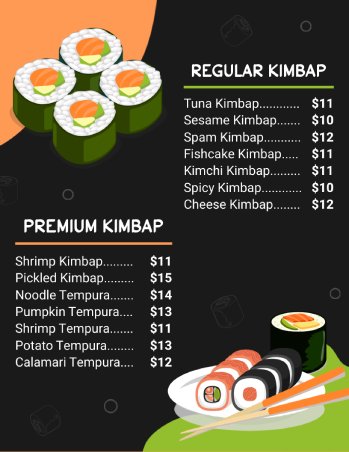 Korean Menu Templates - Free | Editable | Downloadable