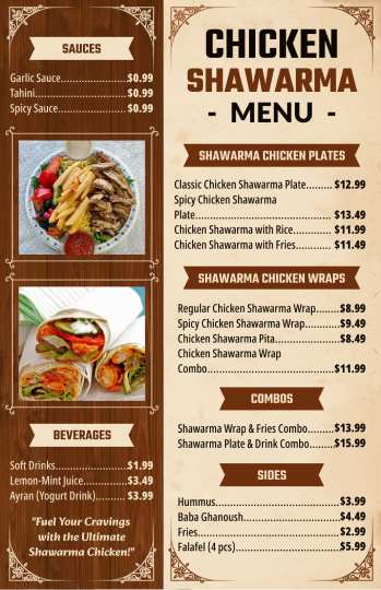 Shawarma Menu Templates - Free | Printable | Downloadable