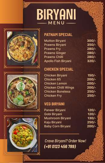 Biryani Menu Templates - Free | Editable | Customizable