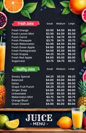 Juice Menu Templates - Free | Editable | Downloadable