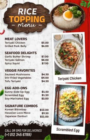 Toppings Menu Templates - Free | Printable | Customizable