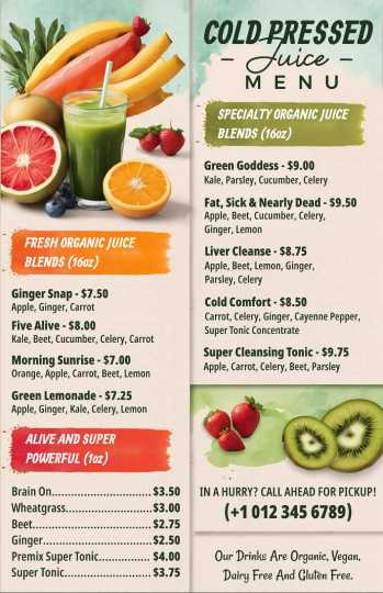 Juice Menu Templates - Free | Editable | Downloadable
