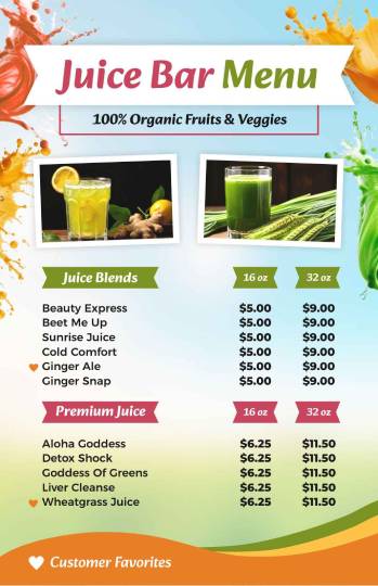 Juice Menu Templates - Free | Editable | Downloadable