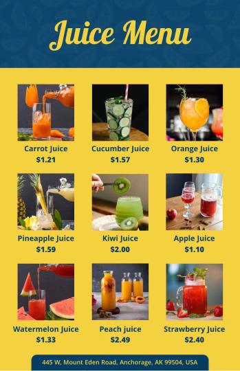 Juice Menu Templates - Free | Editable | Downloadable
