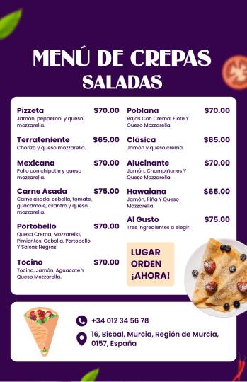 Crepe Menu Templates - Free | Printable | Customizable