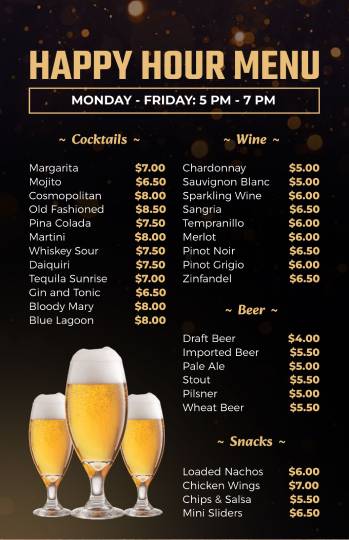 Beverage Menu Templates - Free | Printable | Downloadable