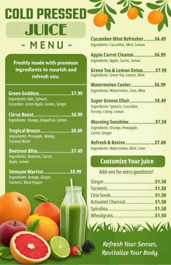 Juice Menu Templates - Free | Editable | Downloadable