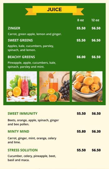 Juice Menu Templates - Free | Editable | Downloadable