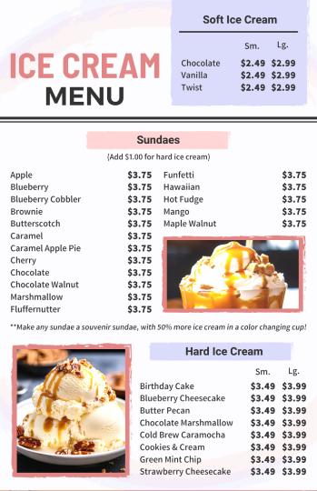 Ice Cream Menu Templates - Free | Printable | Customizable