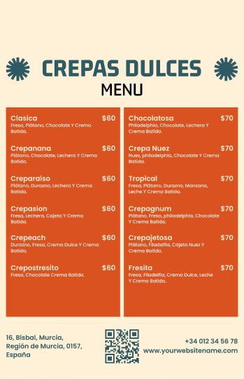 Crepe Menu Templates - Free | Printable | Customizable