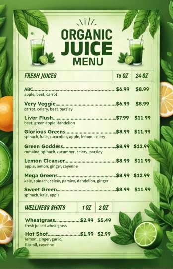 Juice Menu Templates - Free | Editable | Downloadable