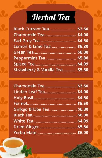 Tea Menu Templates - Free | Printable | Downloadable
