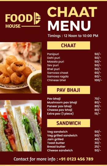 Indian Menu Templates - Free | Editable | Customizable